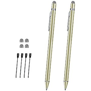 ChaoQ Stylus Pens for Touch Screens (2 Pcs), Capacitive Stylus Ballpoint Pen, 1.0mm Medium Point Black Ink, with 4 Replaceable Mesh Tip and 4 Replaceable Refills (Gold)
