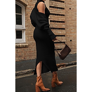 PRETTYGARDEN Womens Fall 2 Piece Outfits Bodycon Maxi Tank Pullover Sweater Dress and Long Sleeve Cropped Cardigan Knit Sets (Black,Large)