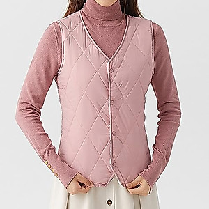 Aniywn Women's Outwear Vest - Stand Collar Lightweight Zip Quilted Vest for Women Zip Up Front Trendy Fall Waist (Pink, XXXL)