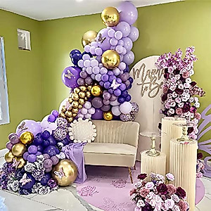 Purple Balloon Garland Kit Dark And Gold Arch Lavender Light Decoration For Baby Girl Princess Party Birthday