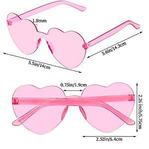 Fengek 6 Pcs Heart Shape Sunglasses Frameless Transparent Glasses Party Favors for Women, Pink