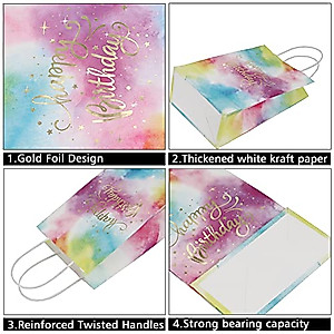 ECOHOLA Birthday Favors Gift Bags with Handle,30 pieces Gold Foil Birthday Kraft Paper Bags,Party Favor Bags for Goodie,Candy,Donut,Gifts - Size 9'(H) x5.5'(L) x3.2'(D)