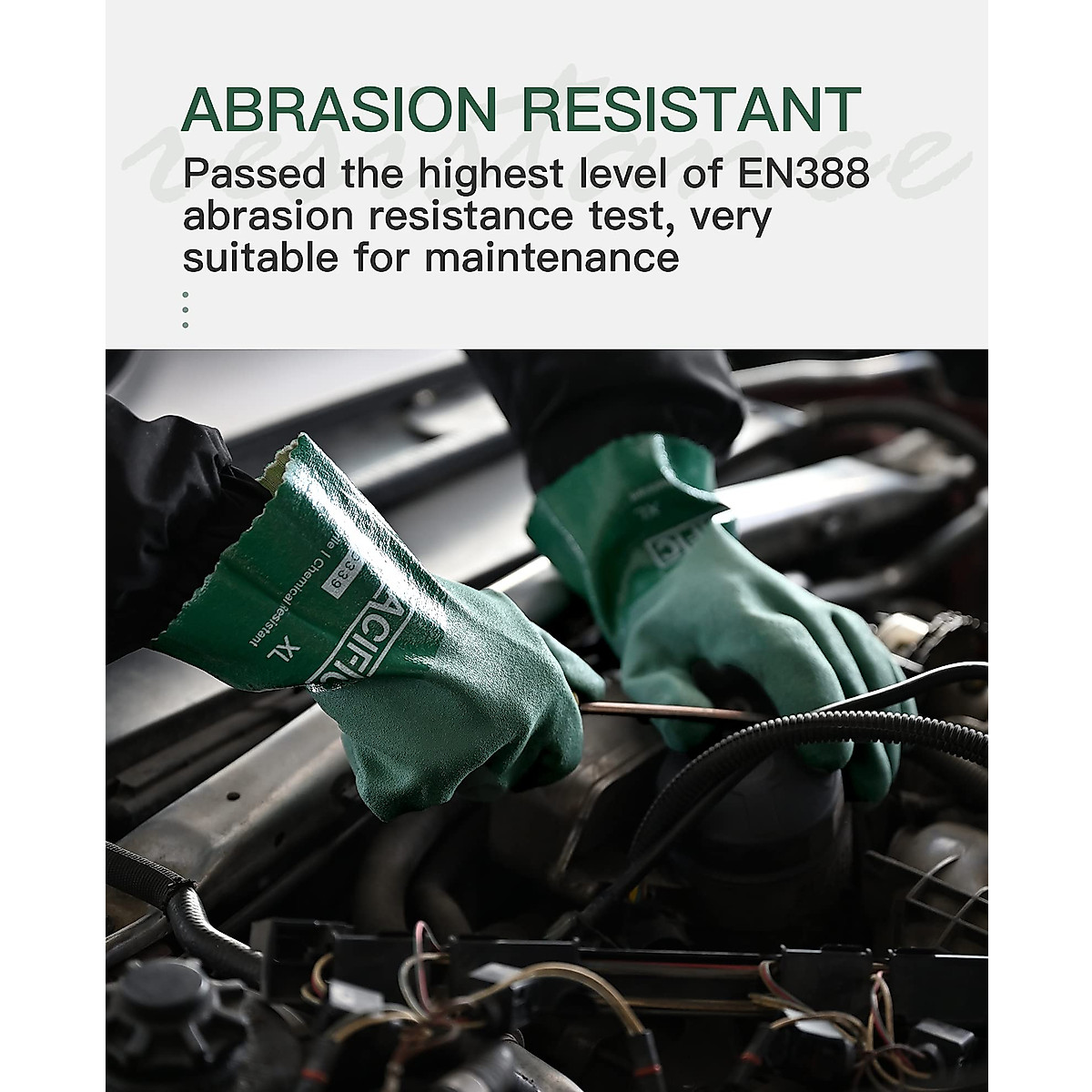 PACIFIC PPE Nitrile Chemical Resistant Gloves, Chemical Gloves, Reusable Heavy Duty Work Gloves, Acid, Alkali and Oil Protection, Non-Slip, Large