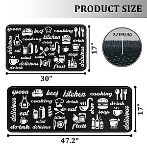 Black Kitchen Rugs Set of 2 - Kitchen Floor Mats Non-Slip Backing - Kitchen Mat Washable Doormat Runner Rug Set for Home Accessories and Decor 17x47.2 and 17x30 inches.