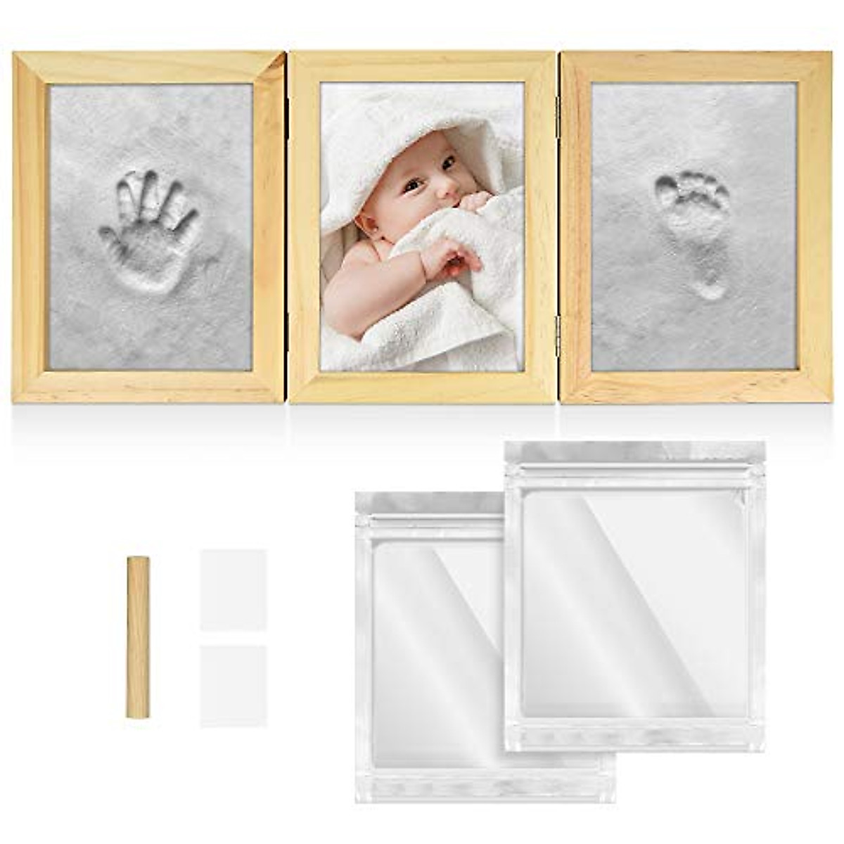 Navaris Baby Handprint and Footprint Kit - Keepsake Set with Frame and Clay for Casting Babies Hand and Foot Prints - Ideal for Newborn Boys and Girls
