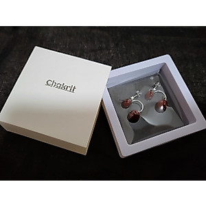 Women Earrings Natural Onyx Double Beads with Stud Earrings 925 Sterling Silver Jewelry (red)