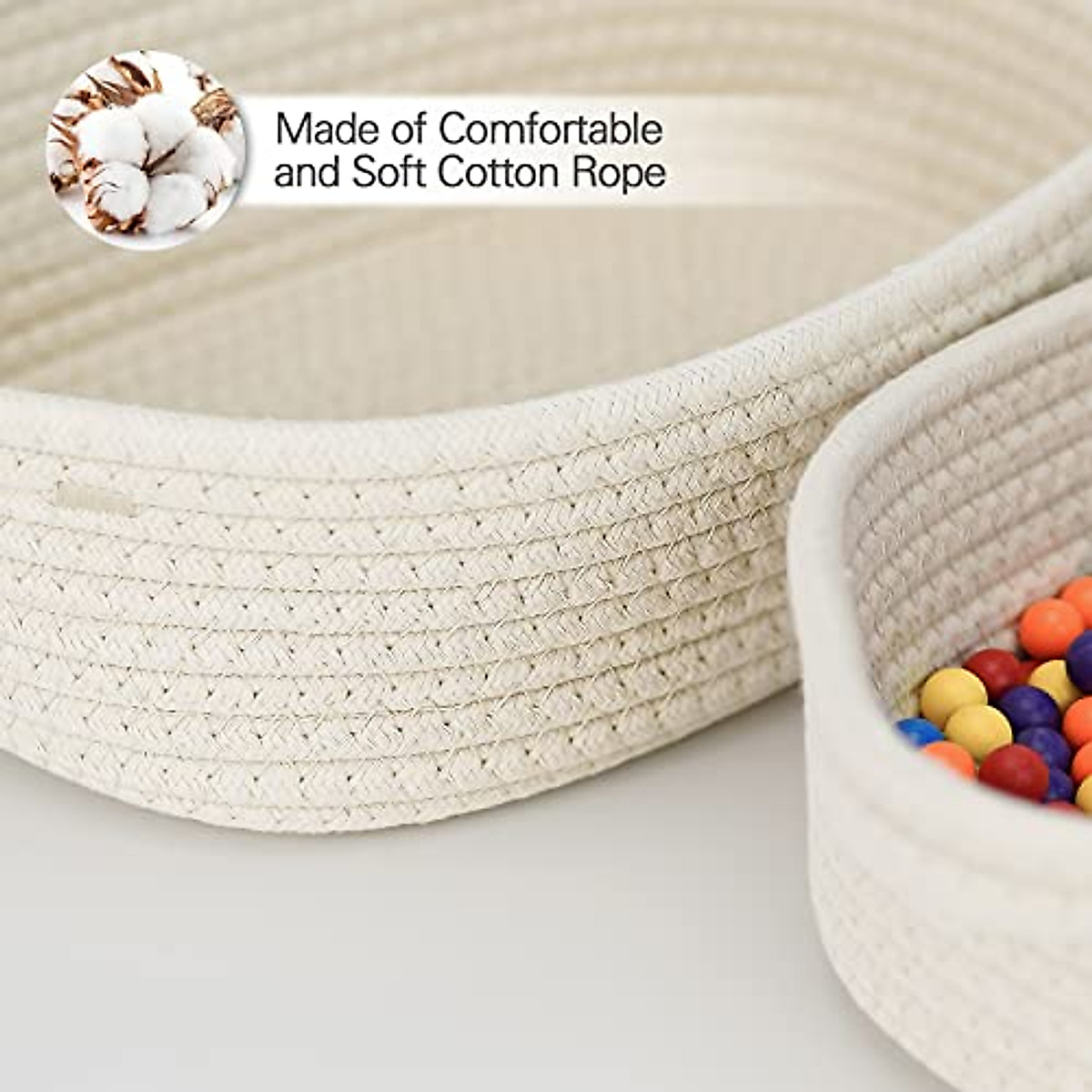 MZVUL Cotton Rope Storage Basket, 5 PCS Woven Baskets for Organizing, Toy Storage Small Baskets, Cuboid Woven Storage Basket with Handles for Baby Nursery, Bathroom Organizer Bins (Beige)