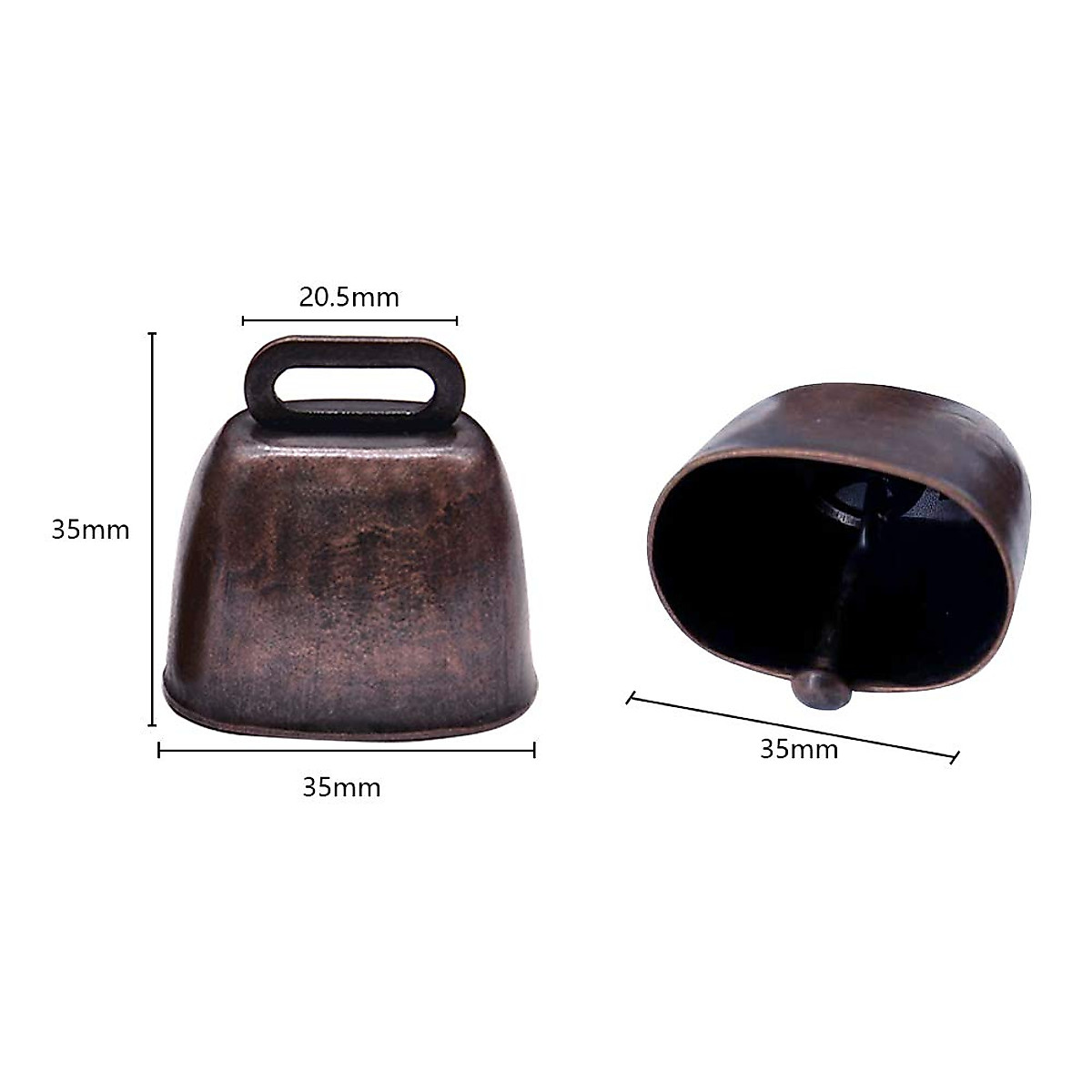 2 Pack Antique Style Metal Cow Bells, Super Loud Horse Sheep Copper Bells, Cattle Farm Animal Brass Bells, Metal Pet Bells Bronze Bell (Red Bronze)