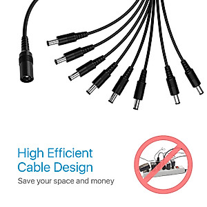 ZOSI DC 1 Female to 8 Male Output Power Splitter Cable Y Adapter For CCTV Accessories Black