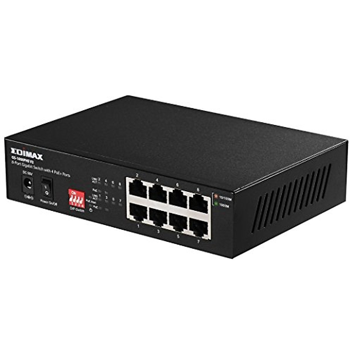Edimax GS-1008PHE V2 Long Range 8 Port Gigabit Switch with 4 PoE+ Ports, Supports Long Range Up to 200M, Port-Base VLAN, QoS, Auto-detect PD, Total 60W with External Power Adapter
