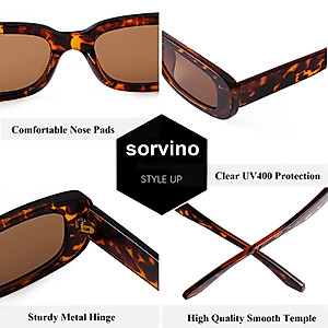 SORVINO Rectangle Sunglasses for Women Men 90s Vintage Retro Sunglasses Square Frame Black Frame/Grey Lens