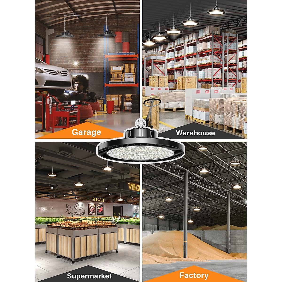 ONLYLUX 12 Pack UFO LED High Bay Lights, 150W 5000K Daylight, 22500LM (Eqv. 800W MH/HPS), Commercial LED Shop Lights with US Plug for Garage Workshop Warehouse Barn, Plug&Play