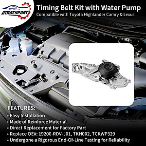 Timing Belt Kit with Water Pump | Compatible with 2003-2018 Honda Accord Odyssey Pilot, Acura MDX RDX RL TL TSX & Saturn Vue 3.0L 3.5L 3.7L Vehicles | Replaces# 19200-RDV-J01, TKH002, TCKWP329