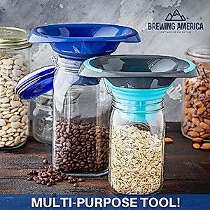 Kitchen Canning Funnel – Collapsible Silicone Food Funnel for Wide Mouth and Regular Mason Jars – Flexible Use for Coffee, Liquid, Jam, Cooking, Baking, Crafts - Blue