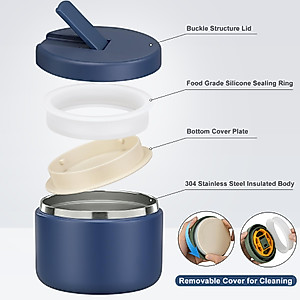 LOHASOK 12oz Kids Soup Thermo for Hot Food Insulated Vacuum Food Jar with Buckle Lid, Stainless Steel Wide Mouth Leak Proof Lunch Container for School Travel-Blue