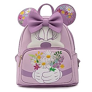 Loungefly Disney Minnie Mouse Holding Flowers Womens Double Strap Shoulder Bag Purse