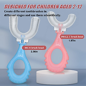 Qinerle 3PCS Kids U-Shaped Toothbrush ,Food Grade Soft Silicone Brush Head, 360° Oral Teeth Cleaning Design for Toddlers and Children