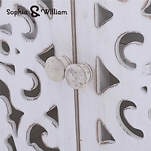 Sophia & William Accent Cabinet with 2 Doors, Distressed Storage Cabinet with Wood Frame and Hollow-Carved Door for Entryway Living Room, White