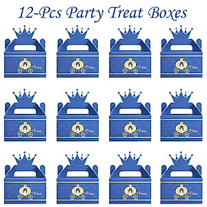 12 Pieces Little Prince Party Box Prince Crown Treat Box Blue and Gold Prince Party Candy Goodies Box Prince Theme Party Supplies for Baby Shower Boy Birthday Party Decorations, 5.95 x 3 x 7.5 Inches