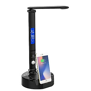 LumiCharge-III Smart LED Desk Lamp - Table Lamp with Wireless Charger, USB Charging Port, Adjustable Arm Brightness, Bluetooth Speaker - Foldable Table Lamp for Home, Remote Office, Study, Bedroom