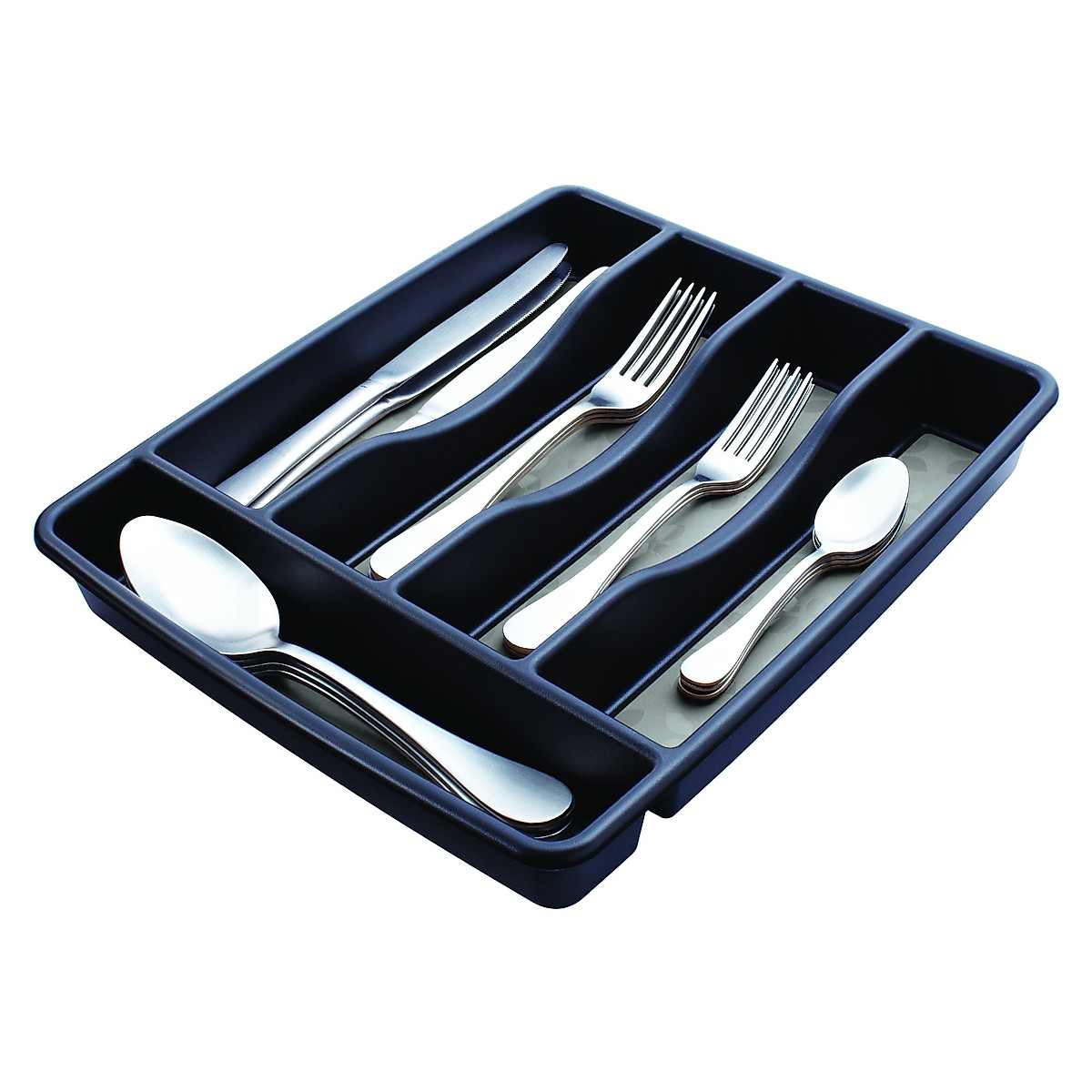 Rubbermaid No-Slip Small Silverware Cutlery Tray Organizer, Black with Gray Base