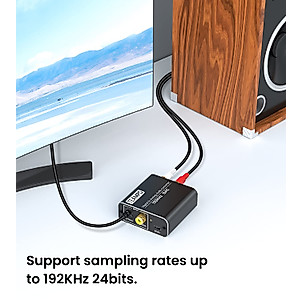 192KHz Digital to Analog Audio Converter, Aluminum Optical to RCA Converter with Optical Coaxial Cables, Toslink Optical Digital to RCA (L/R) and 3.5mm Jack DAC For TV PS4 DVD PS3 Amp Receiver Speaker
