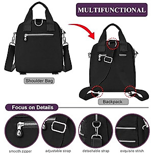 Tiny Chou Waterproof Nylon Crossbody Shoulder Bags, Fashion Travel Backpack Purse, Multi Pockets Hobo Bags with Adjustable Strap for Women, Lightweight Small Totes Handbags (Black)