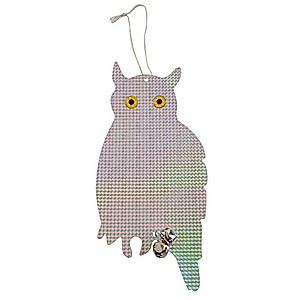 Home-X Guard Owl Decoy for Yard, Reflective Bird Deterrent Decoration with Bells