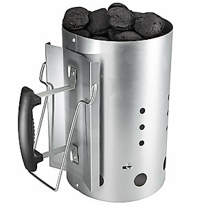 Chimney Starter for Charcoal Grills - Galvanized Iron Charcoal Chimney Starter - Charcoal Starter with Plastic Handle - Coal Starter - Charcoal Grill Accessory for BBQ Grill