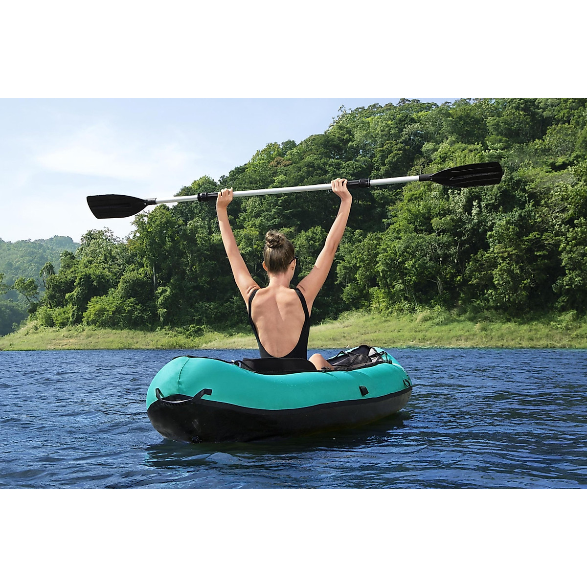 Bestway Hydroforce Ventura Kayak 1 Person Set, Inflatable Boat Set with Hand Pump, Paddle and Storage Bag, Multiple Styles, Light Blue
