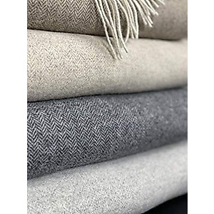 Eikei Wool Throw Blanket Geo Herringbone Pattern Oversized Couch Throw Blanket Fringe Trim Soft Merino Woolen Afghan Minimalist Style Lightweight Machine Washable (Mocha, 55Wx78L)