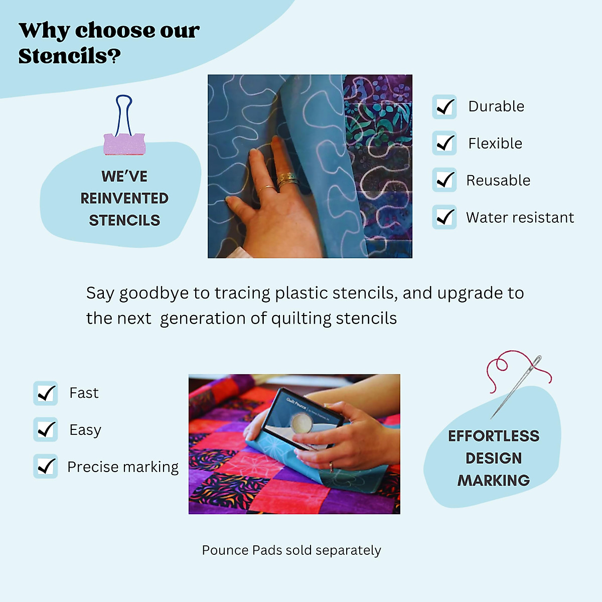 Full Line Stencil- Feather Border Stencil - Continuous Line Template for Free Motion Quilting, Domestic Machine Quilting, Hand Quilting, Long-Arm Quilting (60034)