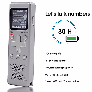 Digital Voice Activated Recorder with Instant Recording Button, Easy Playback with Integrated Speaker – Ideal for Notes, Voice Memos, Reminders, Learning Tool, 1000 Hours Capacity, by AttoDigital