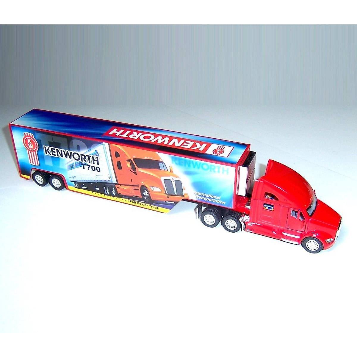 KiNSMART Kenworth T700 Semi Truck Container 13" 1:68 Scale Die Cast Metal Model Toy SetOf4 Blue Red White Black