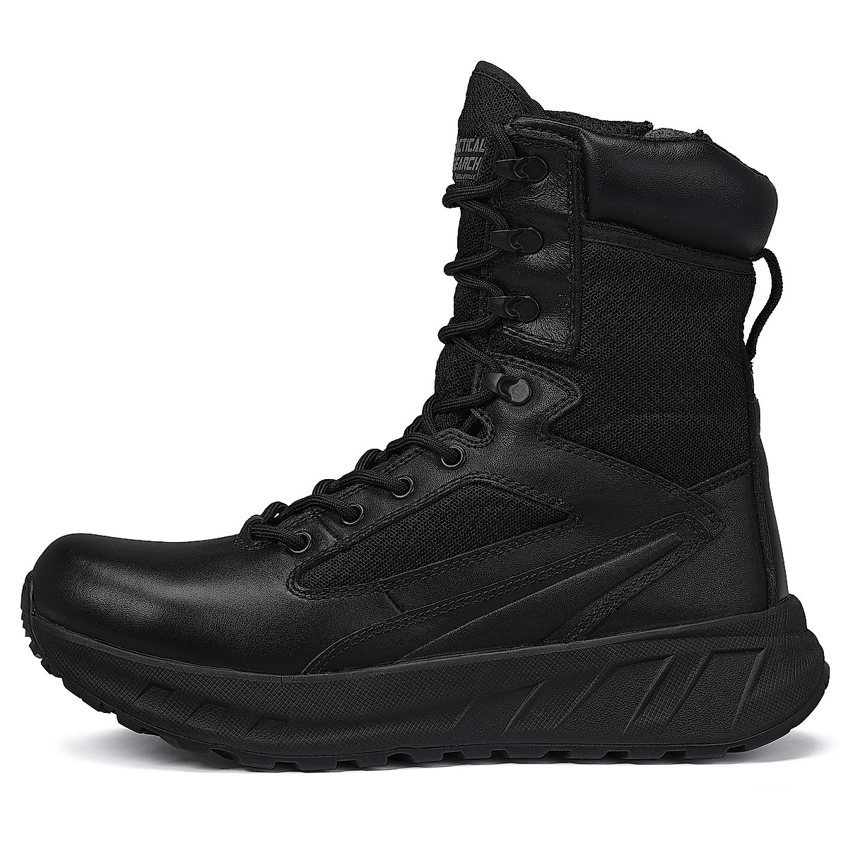 Tactical Research MAXX 8Z 8” Ultra-Cushioned Maximalist Black Tactical Boots for Men with Zipper - Designed for Police, EMS, and Security with Slip-Resistant Vibram Outsole, Black - 12 W