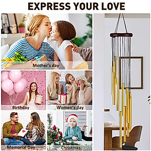 6 Pieces Wind Chimes 28 Inch Deep Tone Wind Chimes with 6 Aluminum Tubes Memorial Wind Chimes Outdoors Soothing Melody Wind Chimes Rustic Wind Chimes for Farmhouse Garden Patio Home Decor (Gold)