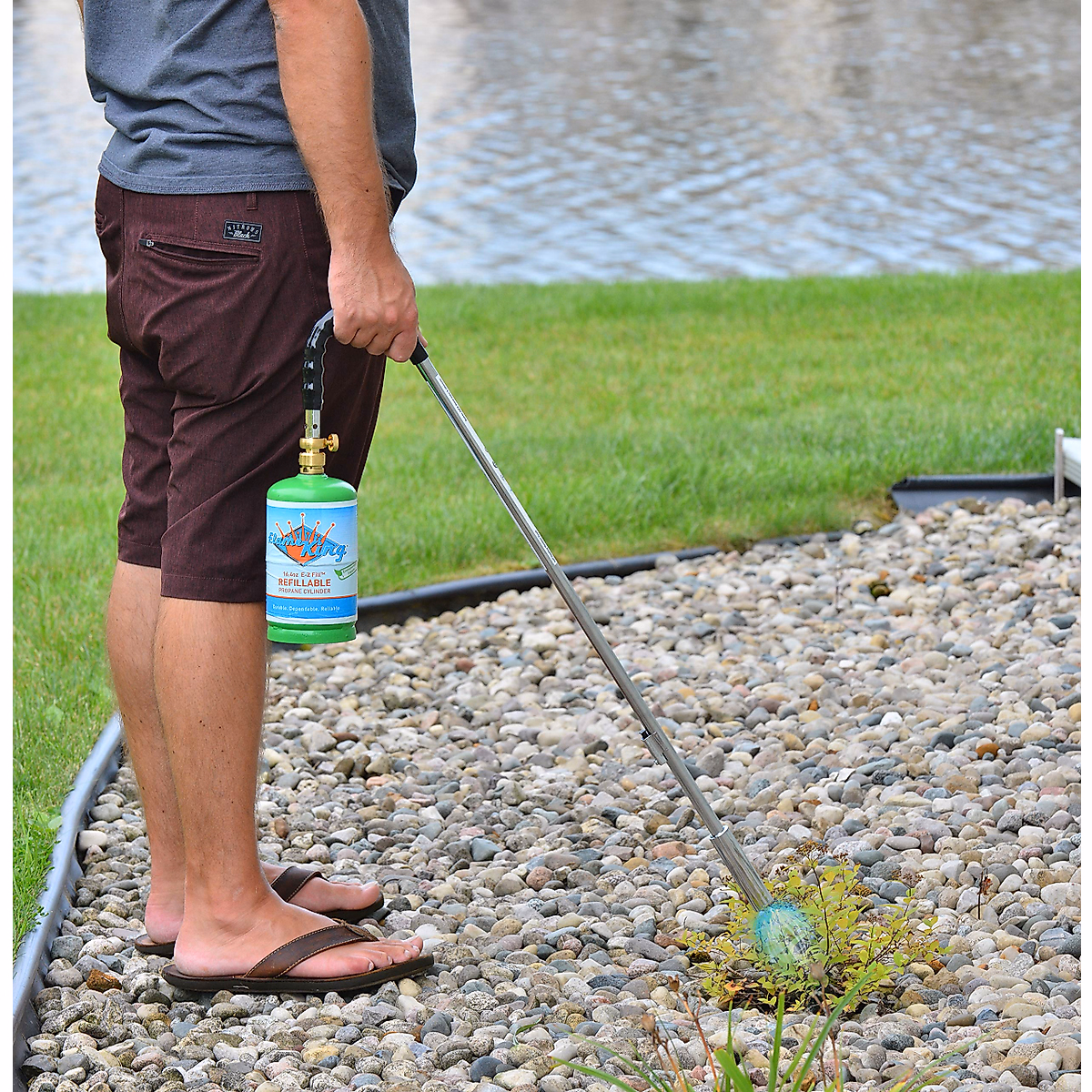 Flame King YSNPQ810CGA Propane Torch Weed Burner with Integrated Lighter, 24000 BTU, 33 inches Long, Silver