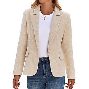 luvamia Tweed Blazers for Women Business Casual Dressy Blazer Jacket Blazers for Women Business Casual Women Blazers for Work Professional Work Clothes for Women Beige Size Small Fits Size 4 / Size 6