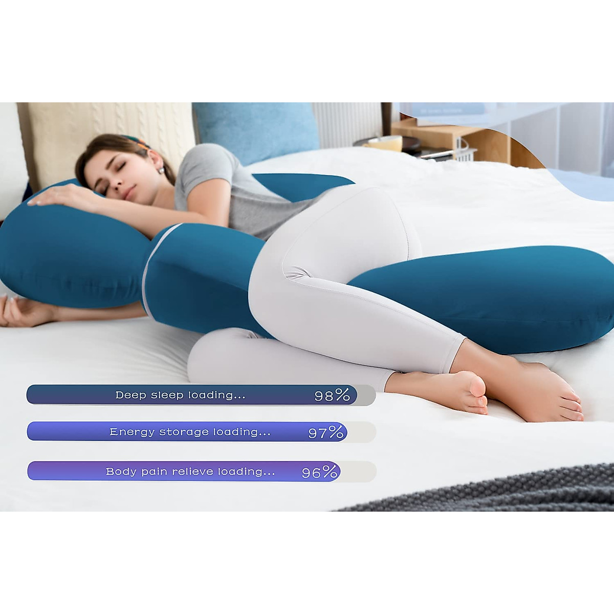 INSEN Pregnancy Pillows, L Shaped Full Body Maternity Pillow with Removable Cover, 57 Inch Pregnancy Pillows for Sleeping, Blue Jersey Cotton