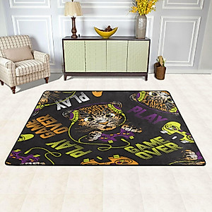 Leopard Gamer Joystick Area Rug 4x6 Non Slip Large Rugs for Living Room Bedroom Absorbent Washable Carpet with Rubber Backing Indoor Outdoor for Dorm Backyard Patio