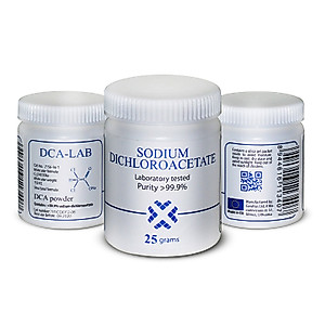 DCA - Sodium Dichloroacetate 25g Powder, Purity >99.9%, Made in Europe, by DCA-LAB, Certificate of Analysis Included, Tested in a Certified Laboratory, Buy Directly from Manufacturer, 0.9oz