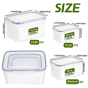 Mumufy 9 Pack Fruit Vegetable Storage Containers for Refrigerator Produce Saver Storage Container with Lid and Colander Fresh Plastic Keeper Containers for Lettuce Berry Food Storage Organization Set