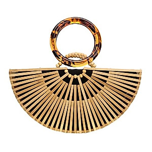 VAKAER Women Bamboo Purse Summer Beach Tote Bag Handmade Large Handbag with Inner bag