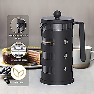 LapEasy French Press Coffee Maker, 34 Ounce (1000 ml) Thickened Borosilicate Glass Camping Coffee Makers with 3 Filter Screens, Coffee Press Dishwasher Safe, for 8 CUP
