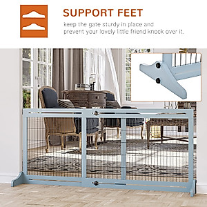 PawHut 72" W x 27.25" H Extra Wide Freestanding Pet Gate with Adjustable Length Dog, Cat, Barrier for House, Doorway, Hallway, Gray