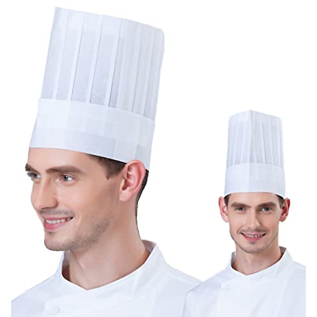 Hyzrz 20 Pack Disposable Non-Woven Fabric Paper Fiber Fabric Chef Hats for Kids, Adults, Adjustable Unisex White Kitchen Caps Bulk Set (Flat, Medium)