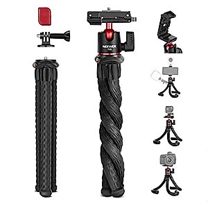 NEEWER Camera Flexible Tripod with Remote Shutter, Mount Adapter for Hero 11 10 9 8, Hidden Phone Holder with Cold Shoe, 1/4" Screw for Magic Arm, Bendable Vlogging Tripod, Load Up to 4.4lb - T30
