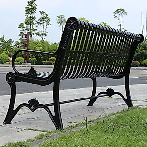 TVDPI Cast Iron Benches for Outside, Outdoor Patio Bench, Outdoor Benches Weatherproof, Black Steel Cast Iron Frame Chair, Garden Bench Clearance for Yard, Porch, Park