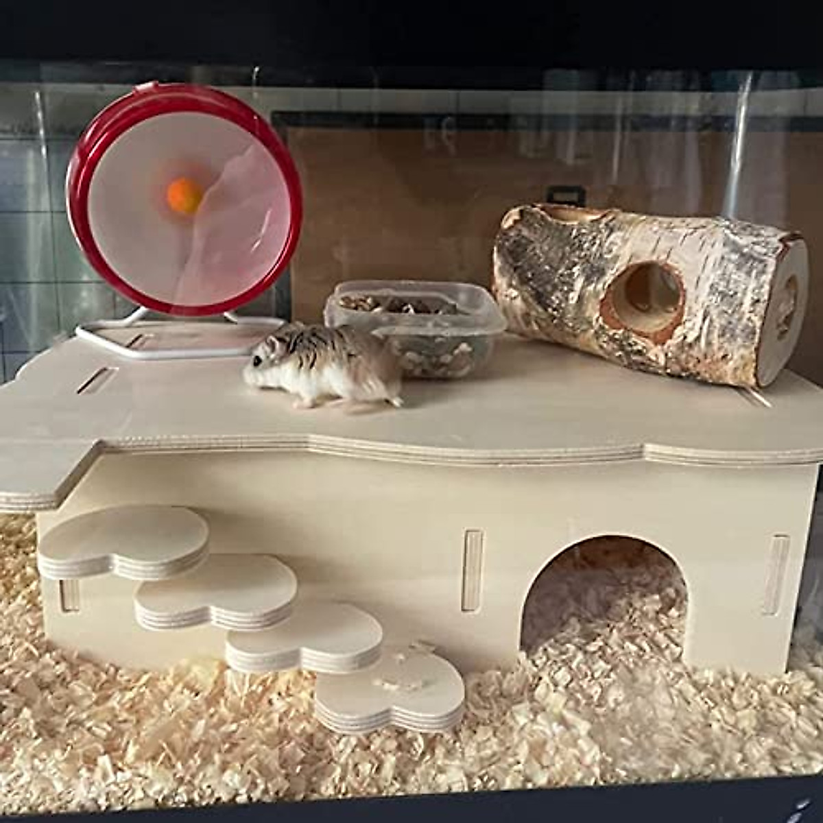 kathson Hamster Hideouts with Ladder,Hamsters Wooden House,Detachable Guinea Pigs Hut Chinchillas Habitats Cage Accessories for Gerbil Hedgehogs Bunny(L)