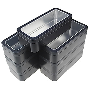 Goodma 7Pcs Rectangle Metal Tins Containers with Lids Mini Storage Canister Jars Set for Home Kitchen, Office and School Supplies, 5.9" x 2.75" x 1.57" (Black)